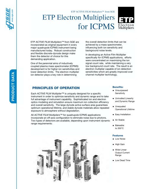 ETP Electron Multipliers for ICPMS