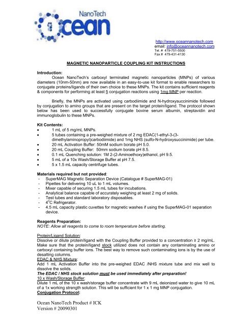 Iron Oxide-Protein Conjugation Kit Protocol - Ocean NanoTech, LLC