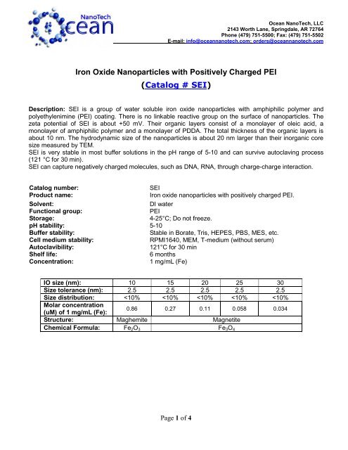 Specification Sheet - Ocean NanoTech, LLC