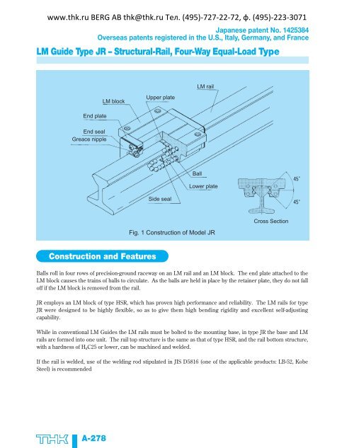 LM Guide Type JR – Structural-Rail, Four-Way Equal-Load Type