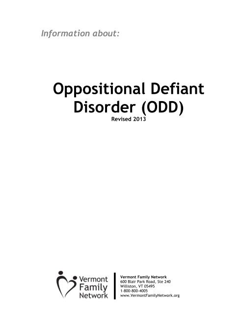 Oppositional Defiant Disorder - Vermont Family Network