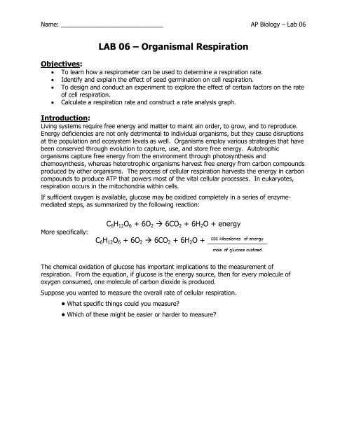 Cellular Respiration Lab Ap Biology