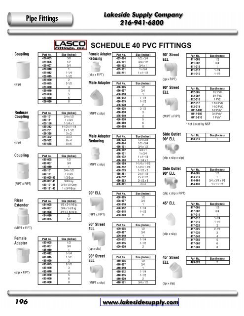 Lasco: Plastic Schedule 40, 80, and DWV - Lakeside Supply Company