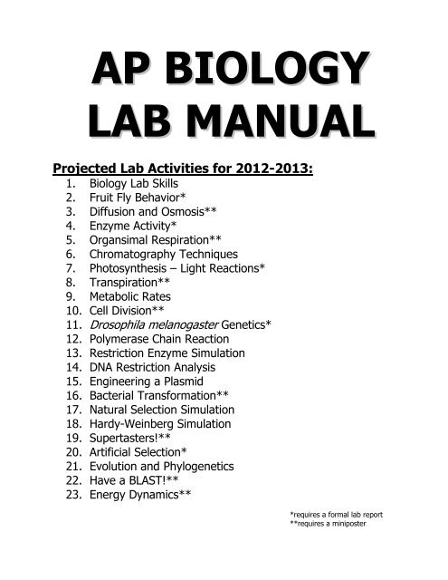 ap biology lab manual