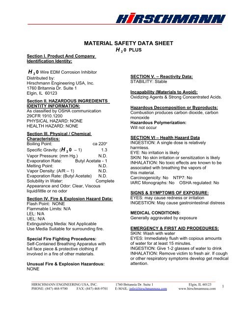 MSDS pdf - Hirschmann Engineering USA