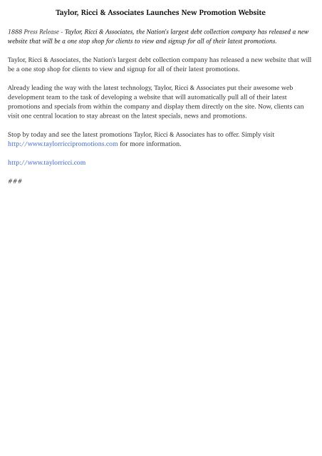 Taylor, Ricci & Associates Launches New Promotion Website