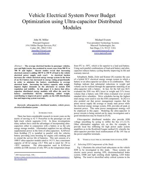Vehicle Electrical System Power Budget Optimization using Ultra ...