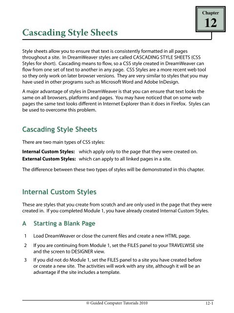 12 Cascading Style Sheets Guided Computer Tutorials