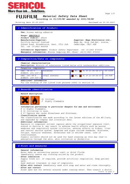 MSDS 41-SF-L93 SERIFIX Base SFL93 - Mega Electronics