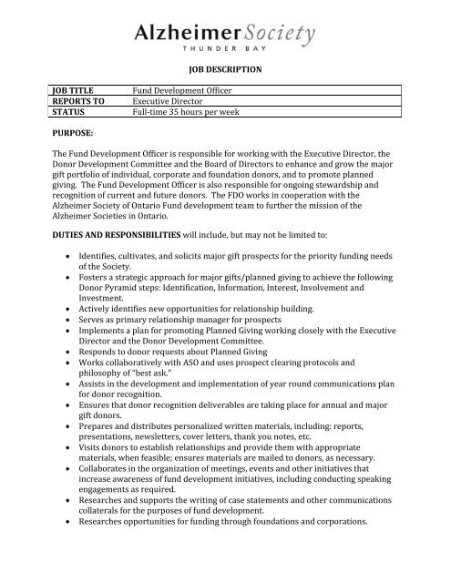 JOB DESCRIPTION JOB TITLE Fund Development Officer ...