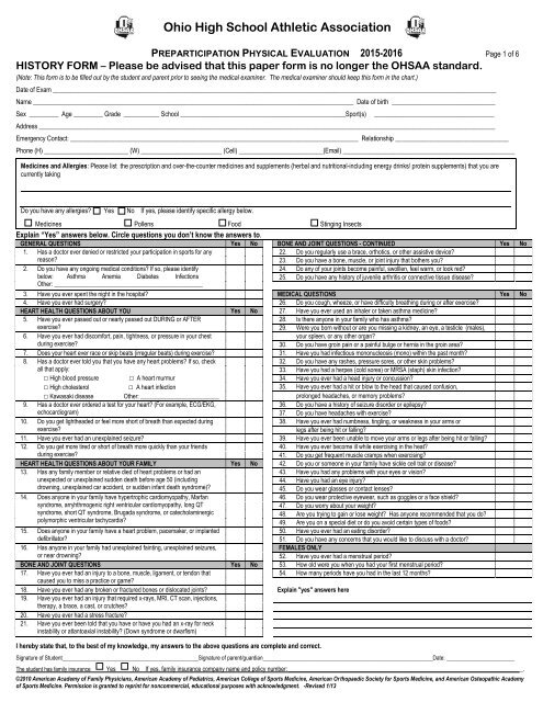 2015-2016 OHSAA Physical Form