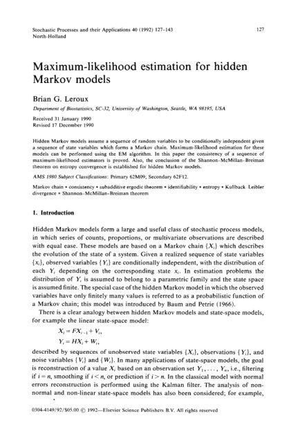 Maximum Likelihood Estimation For Hidden Markov Models
