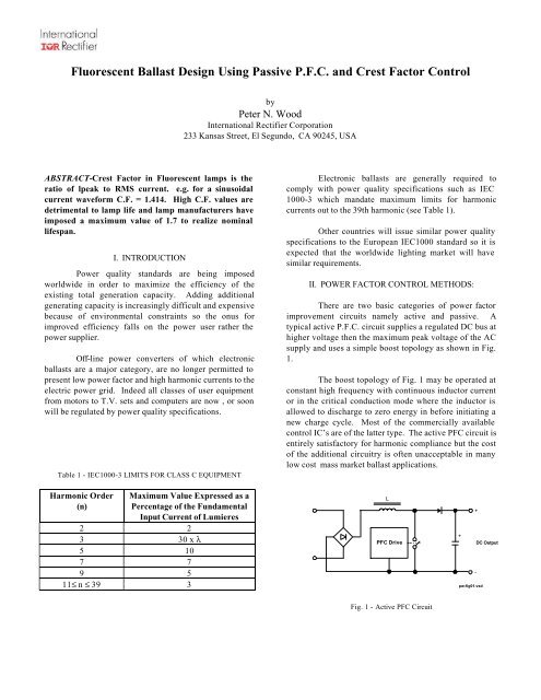 Fluorescent Ballast Design Using Passive P.F.C. and Crest Factor ...