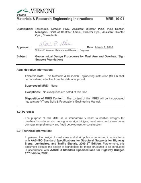 Geotechnical Design Procedures for Mast Arm and Overhead Sign ...