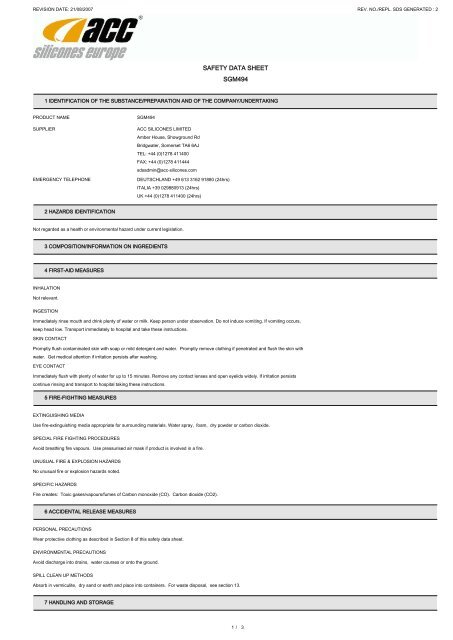 SAFETY DATA SHEET SGM494