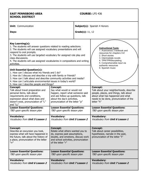 Spanish 4 Curriculum COMMUNICATION - East Pennsboro Area ...