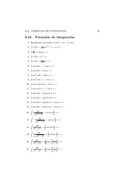 Formulario De Integrales Tablas De Integrales