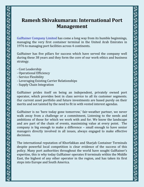 Ramesh Shivakumaran: International Port Management