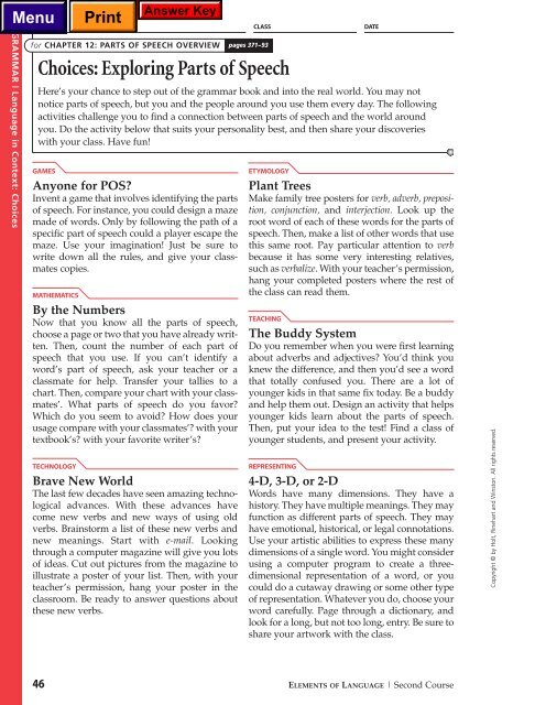 Choices: Exploring Parts of Speech