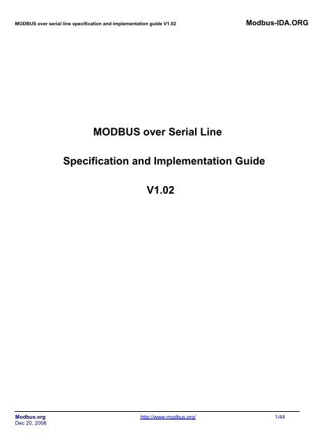 MODBUS over Serial Line Specification and Implementation Guide V1.02