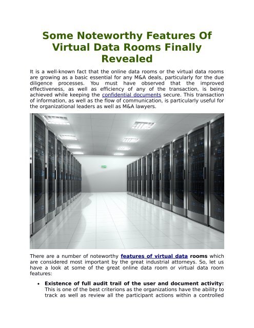 Some Noteworthy Features Of Virtual Data Rooms Finally Revealed