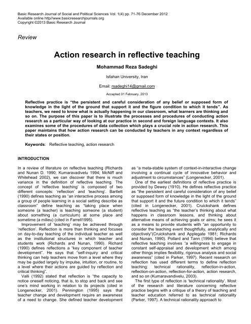 Action research in reflective teaching - Basic Research Journals