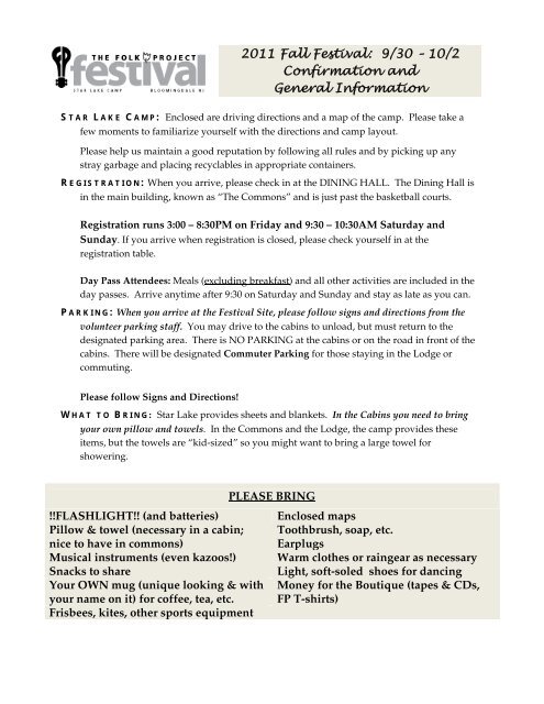 Confirmation & Information Sheet - Folk Project