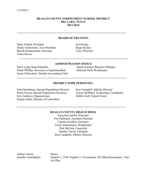 RCISD Organizational Chart - Reagan County Independent School ...