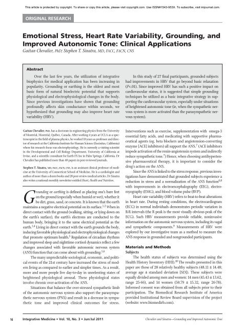 Emotional Stress, Heart Rate Variability, Grounding, and Improved ...