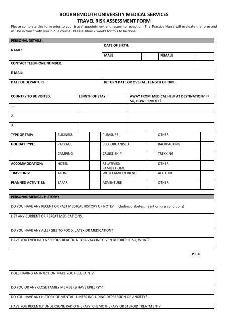 Travel Questionnaire - Student portal - Bournemouth University