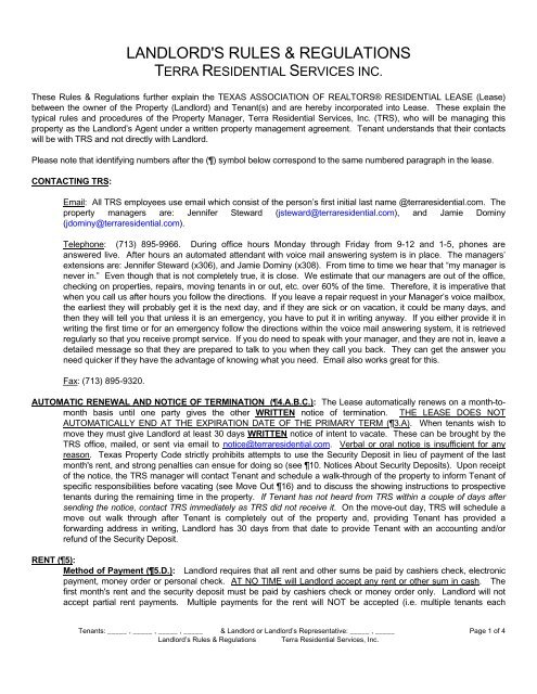 landlord's rules & regulations - TERRA Residential Services, Inc