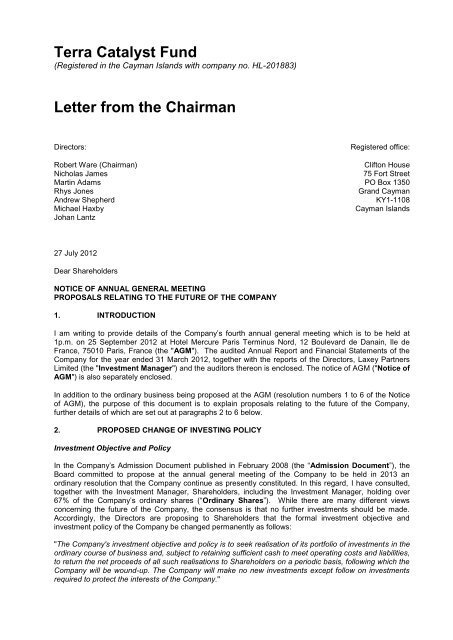 Letter From The Chairman Terra Catalyst Fund letter-from-the-chairman-terra-catalyst-fund