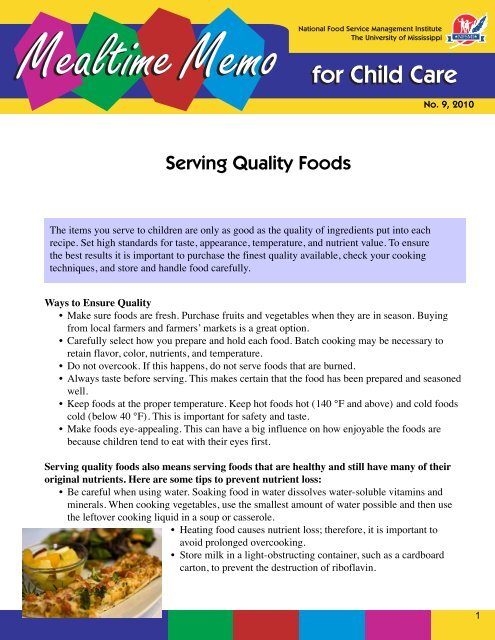 Serving Quality Foods - National Food Service Management Institute