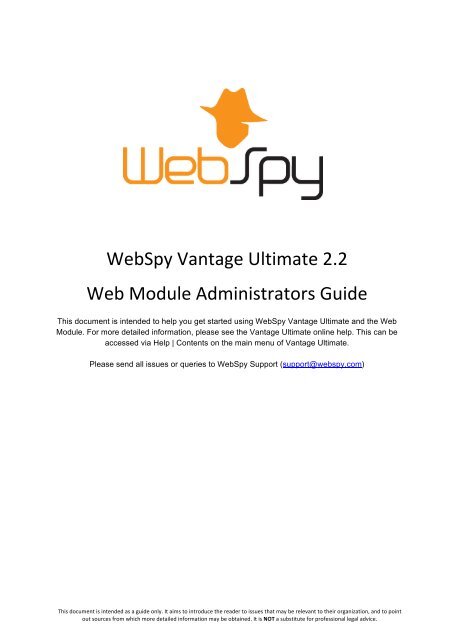WebSpy Vantage Ultimate 2.2 Web Module Administrators Guide