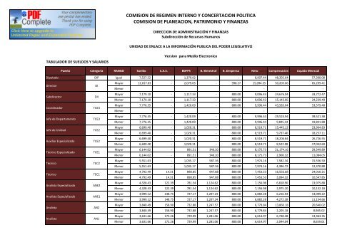 tabulador de sueldos y salarios