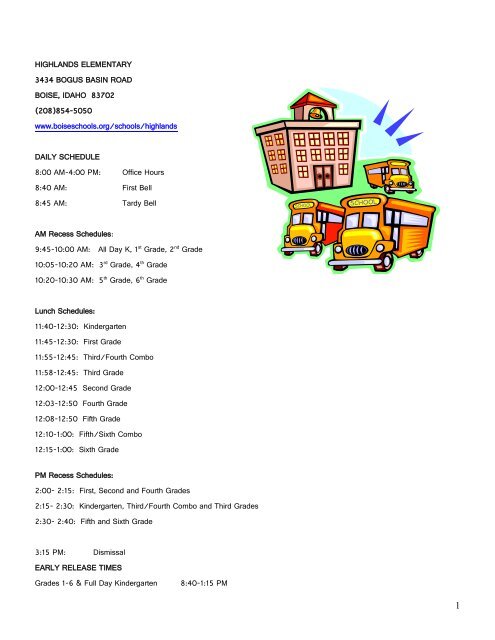 Student Handbook - Highlands Elementary School