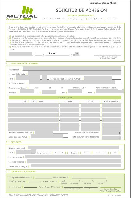 SOLICITUD DE ADHESION - Mutual de Seguridad