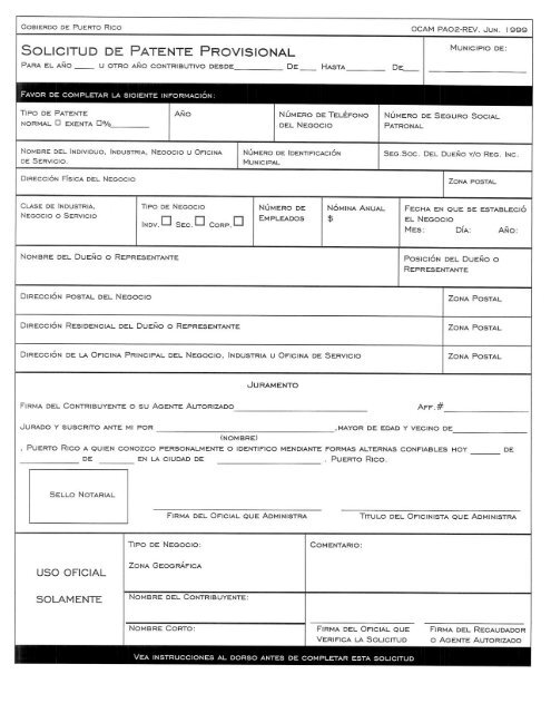 SOLICITUD DE PATENTE PROVISIONAL Mâ â ""'â 'Â° Â°E'