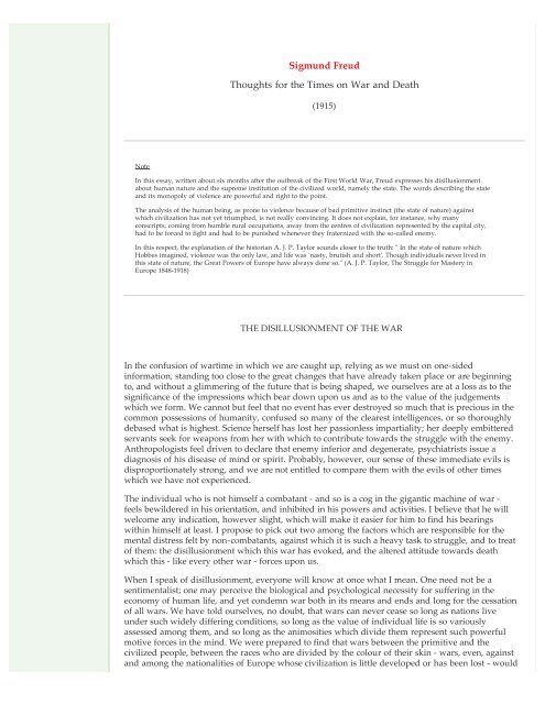 Sigmund Freud Thoughts for the Times on War and Death - jessbcuzz