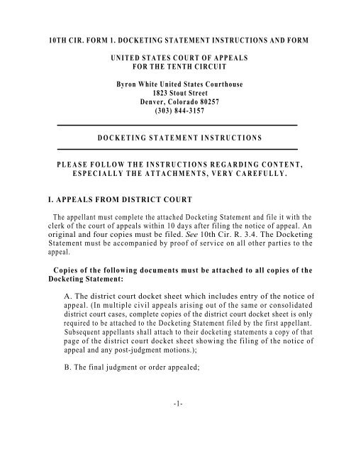 Docketing Statement Instructions - Forms