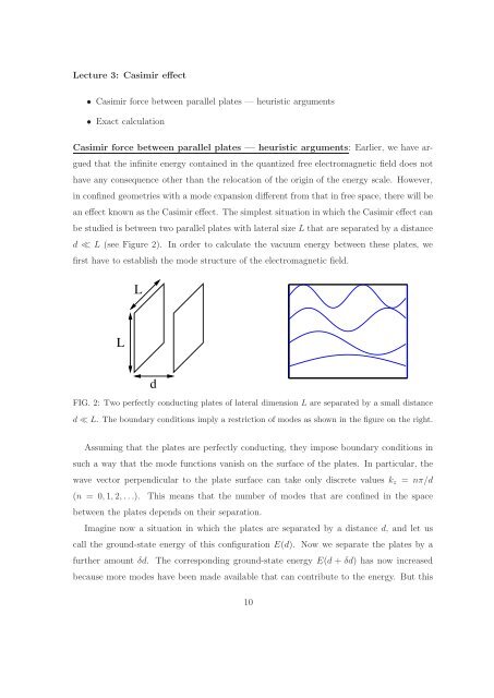 Lecture 3: Casimir effect â ¢ Casimir force between parallel plates ...