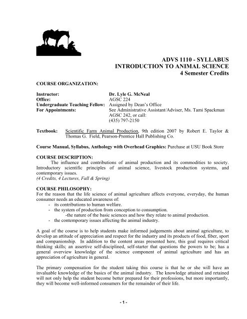 ADVS 1110 Introduction to Animal Science - Animal, Dairy, and ...