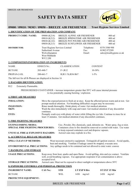 SAFETY DATA SHEET - Trust Hygiene Services