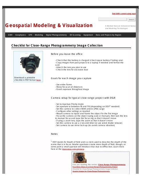 Checklist for Close-Range Photogrammetry Image Collection ...