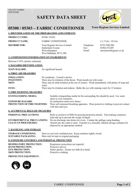 SAFETY DATA SHEET - Trust Hygiene Services