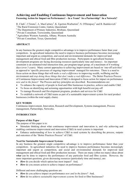 Achieving and Enabling Continuous Improvement and Innovation Achieving and Enabling Continuous Improvement and Innovation