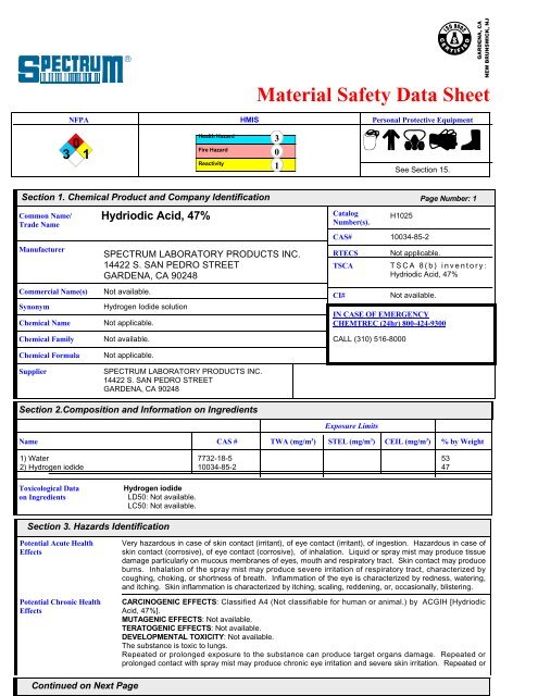 MSDS - Spectrum Chemical
