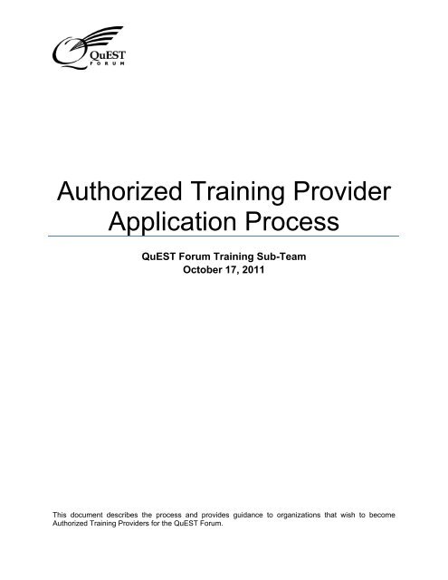 Authorized Training Provider Application Process - TL 9000