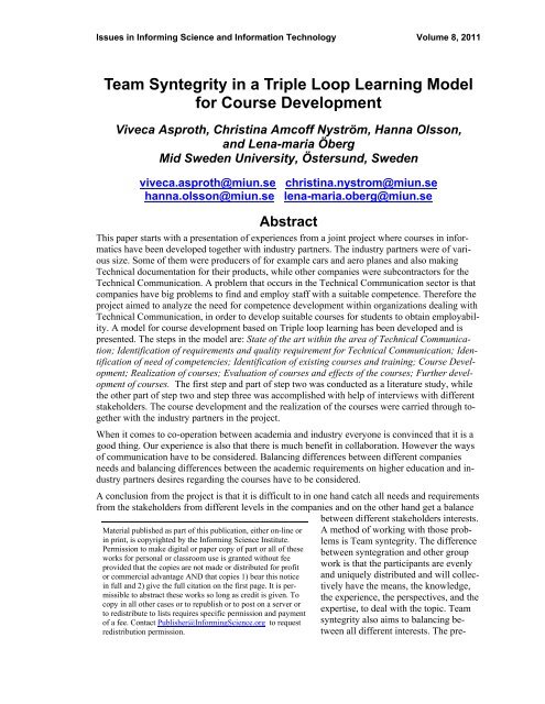 Team Syntegrity in a Triple Loop Learning Model for Course ...