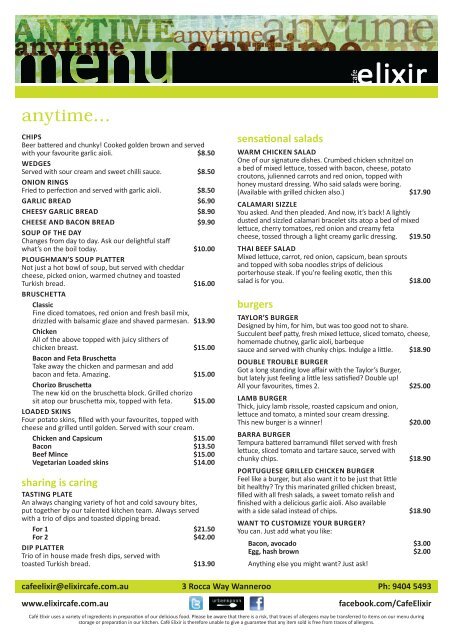 Anytime Menu - Cafe Elixir